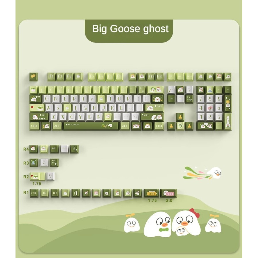 PBT Dye Sublimation Green Goose Ghost Mechanical Keyboard Cartoon ...