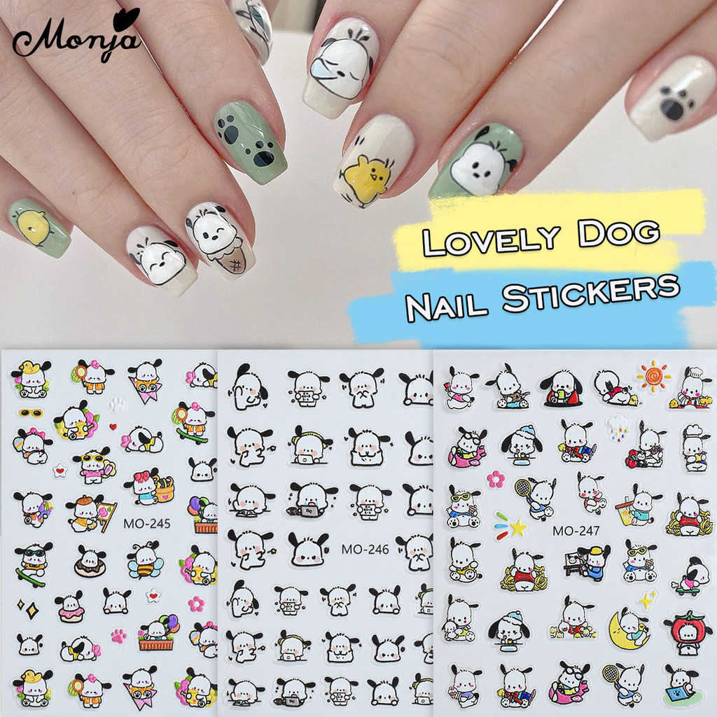 Monja Relief Nail Stickers 3D Embossed Cartoon Pacha Dog Decals Self ...