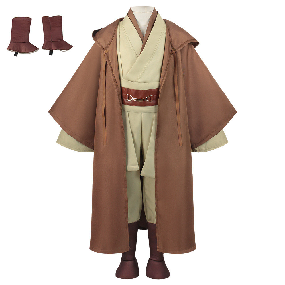 Kids Jedi Cosplay Costume Tunic Robe Knight Hooded Full Set Halloween ...