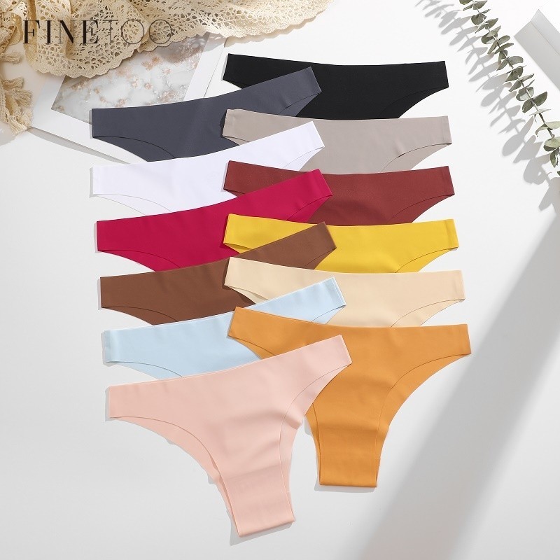 FINETOO Seamless Panties For Women Solid Color Briefs Soft And Ice Silk ...