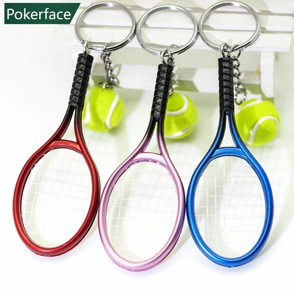 POKERFACE Simulation Mini Tennis Racket Ball Keychain Pendant Creative ...