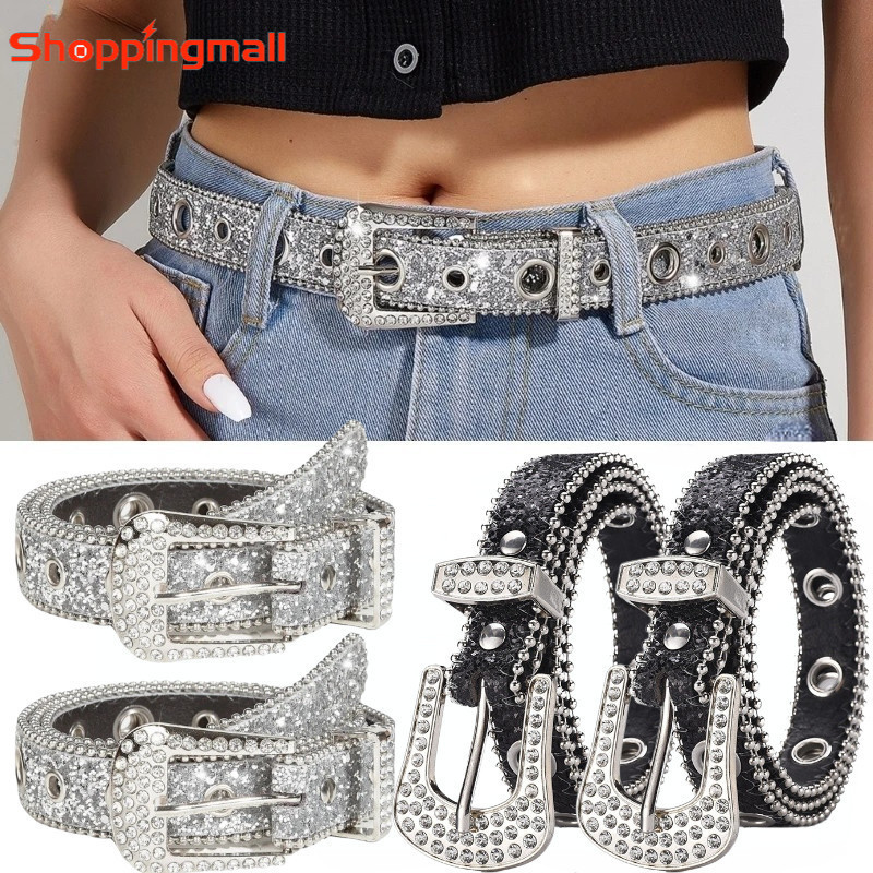 Y2K Punk PU Leather Women Belts- Fashion Unique Shiny Rhinestone ...