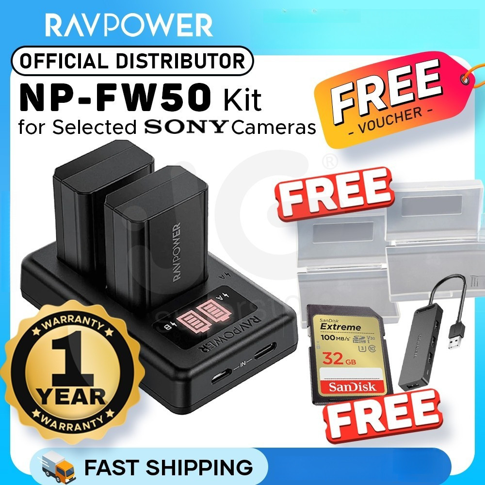 RAVPower (2-pack) NP-FW50 npfw50 battery & dual charger for Sony camera ...