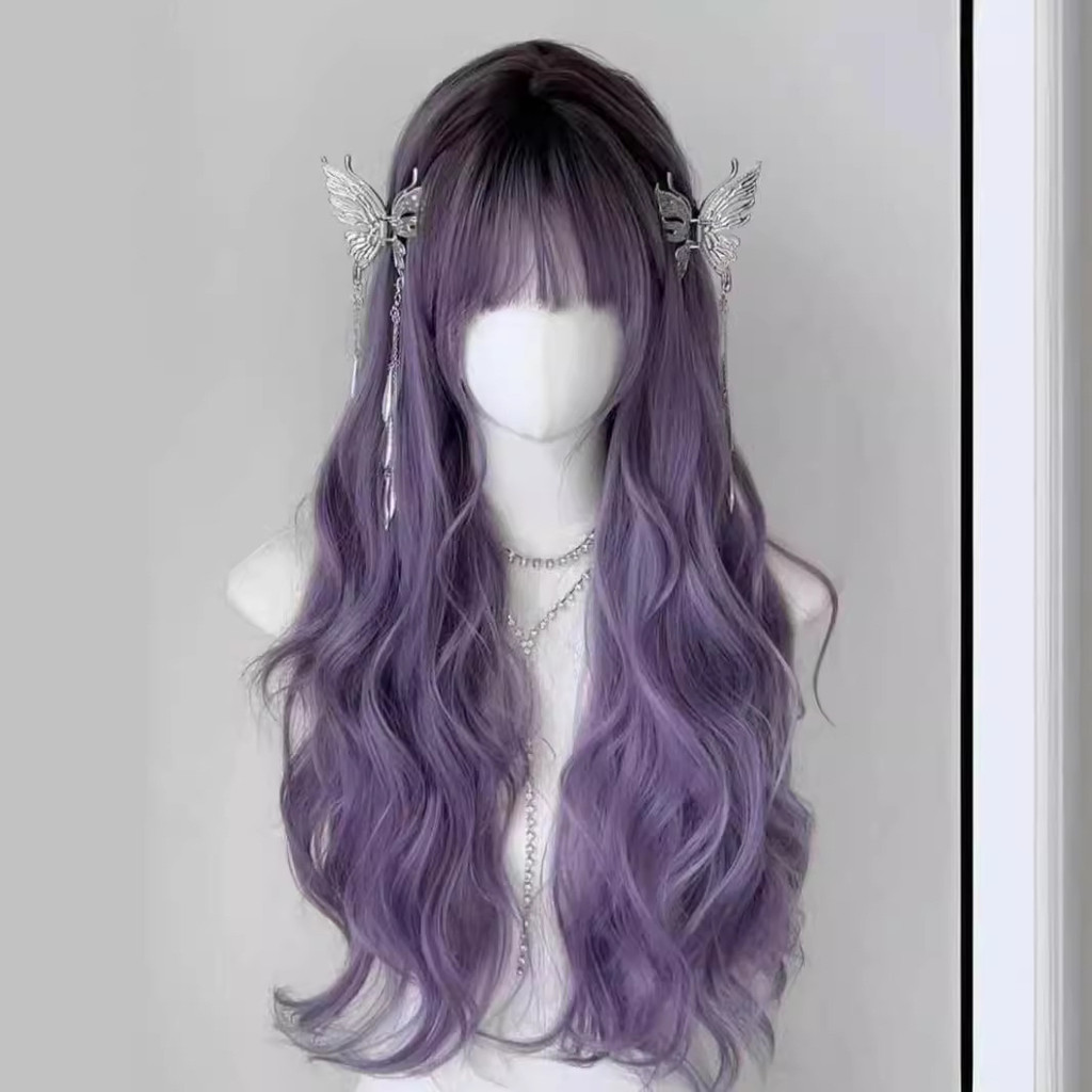 [Wisteria Flower] Wig Female Long Hair Purple Full Headgear Style cos ...