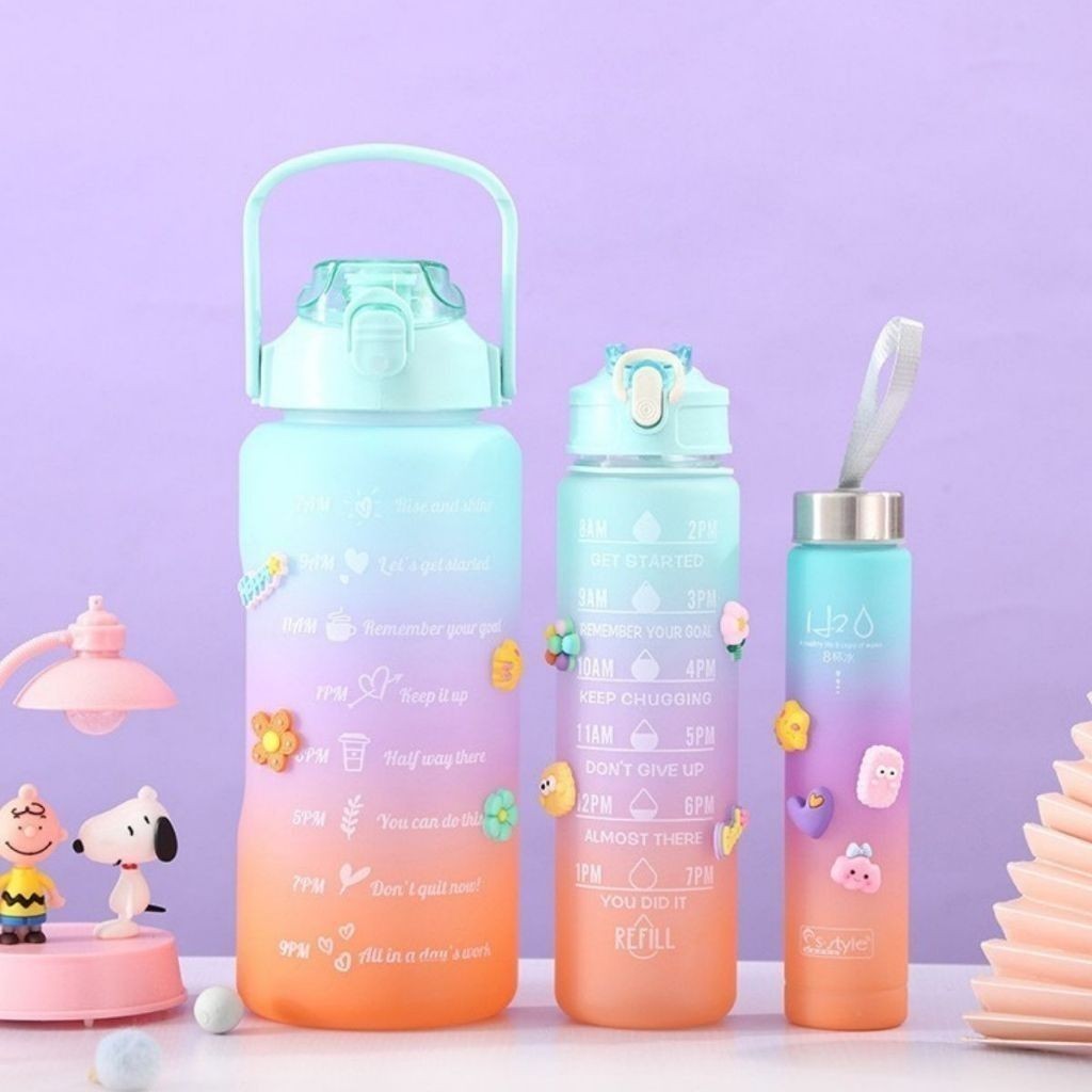 Combo of 3 3D graduated sticker water bottles to remind you to drink ...