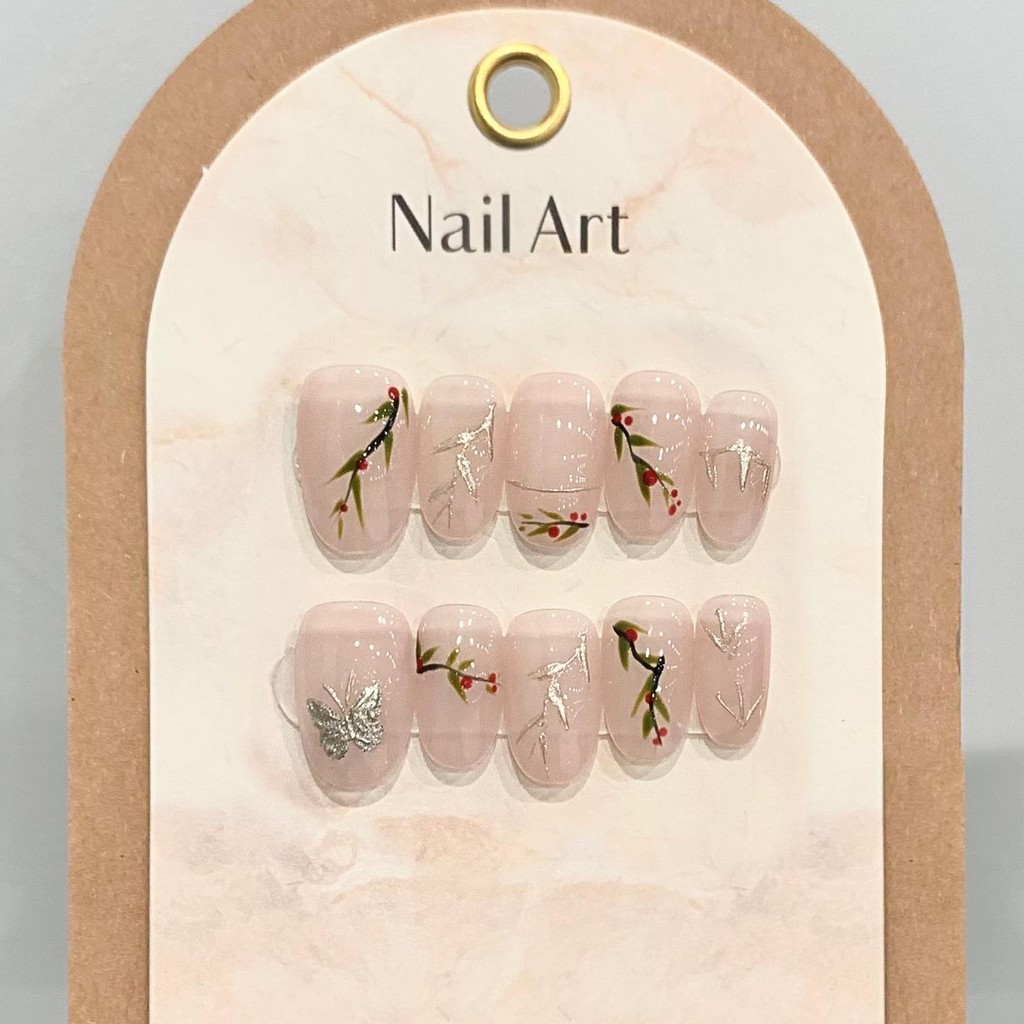 【HANDMADE】Artificial Nail Original Acacia Red Bean Hand-painted Cat Eye ...