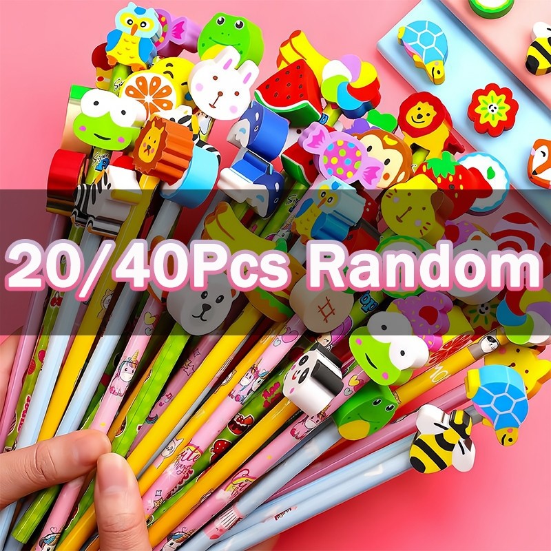 Cartoon 20/40Pcs Random Ballpoint Pen Animal Erasers Children ...