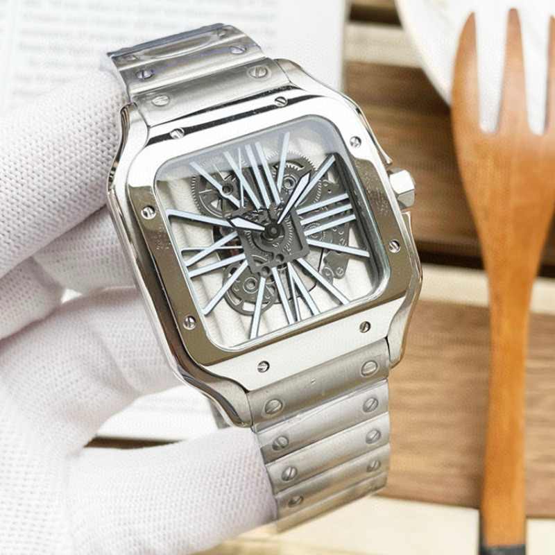 Men's Square Roman Numeral Watch - 316L Stainless Steel Skeleton Design ...