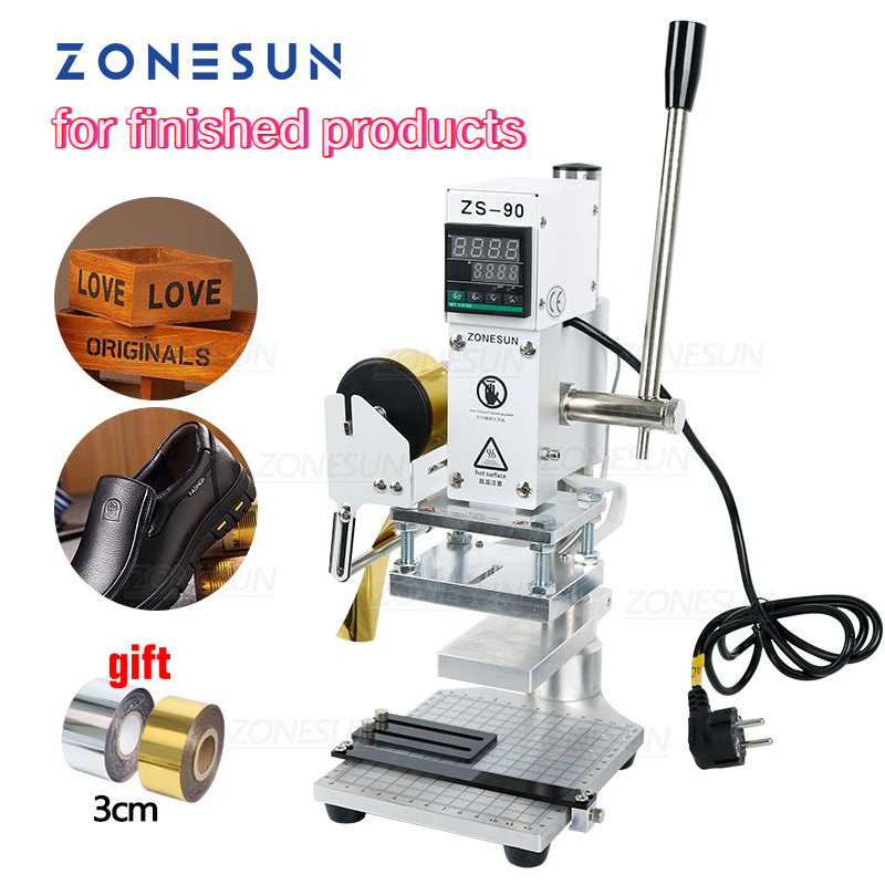 ZONESUN Two Work Plate Manual Paper Leather LOGO PVC Hot Foil Stamping ...