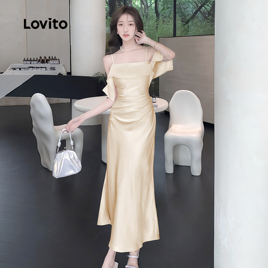 (Trendy) Lovito Women Glamorous Plain Ruffle Pleated Dress L129AD1408 ...
