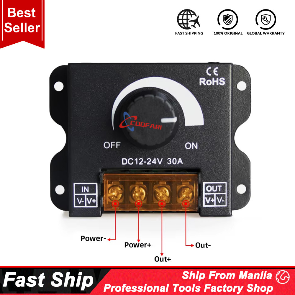12V/24V LED Dimmer Switch – 30A 360W Adjustable Voltage Regulator for ...