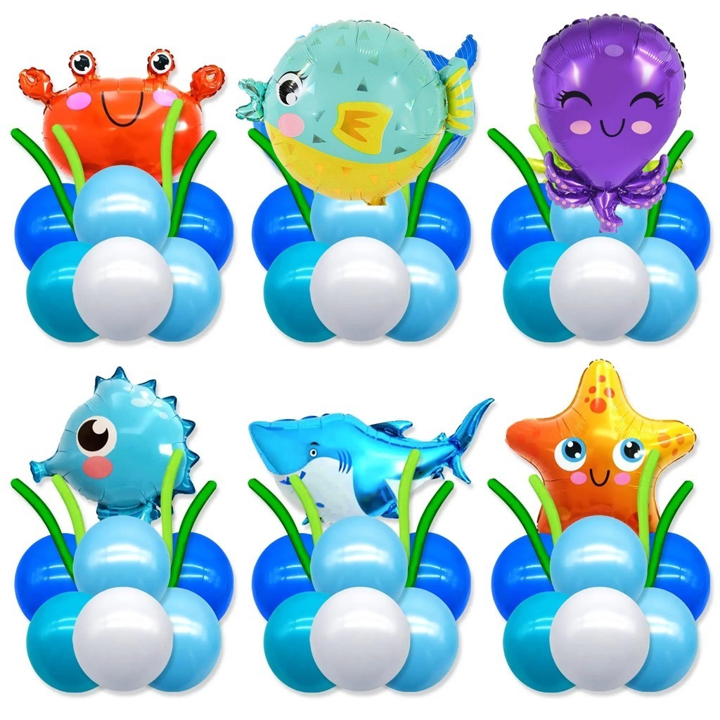 Ocean Theme Sea Animal Balloons Set Shark Octopus Crab Seahorse Whale ...