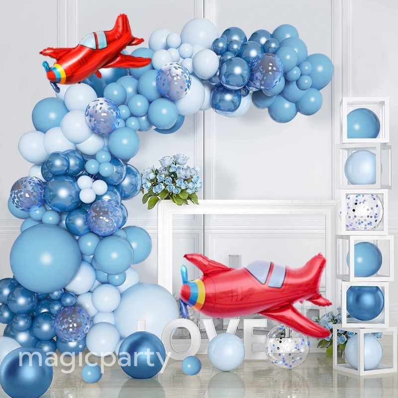 Retro Aircraft Balloons Theme Red Airplane Foil Balloon Blue 0-9th ...