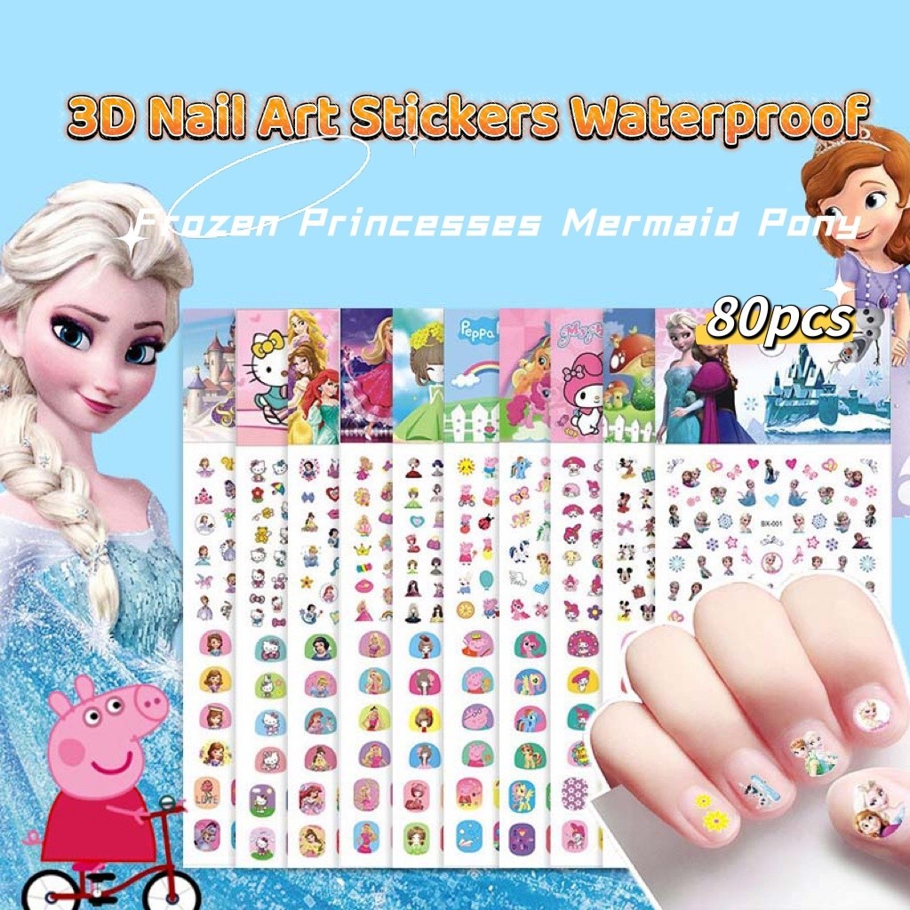80Pcs/Set Kids Girl Nail Stickers Designs 3D Nail Art Stickers ...