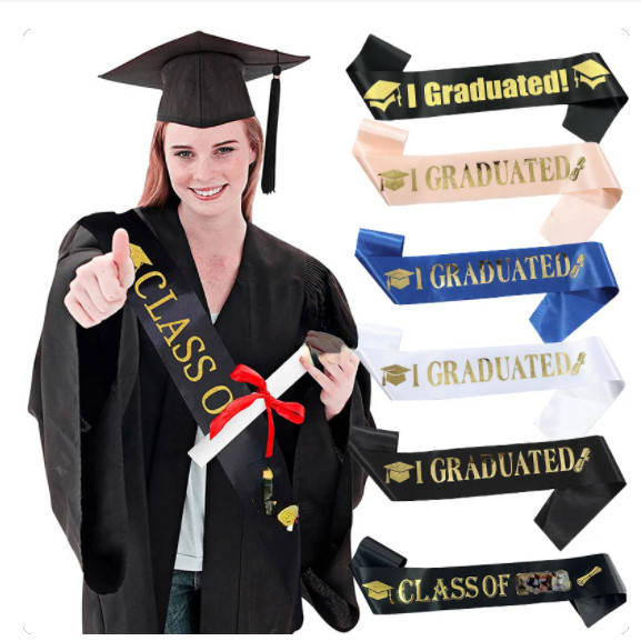 2024 Graduation Sash Gold Glitter Letter "I Graduated" Satin Graduate ...