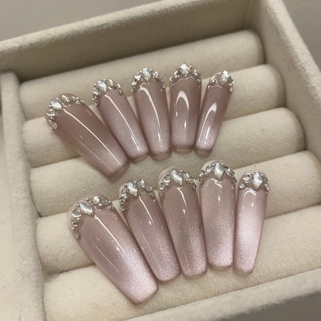 100% HANDMADE long medium short trapezoid shape purple cat eye French ...