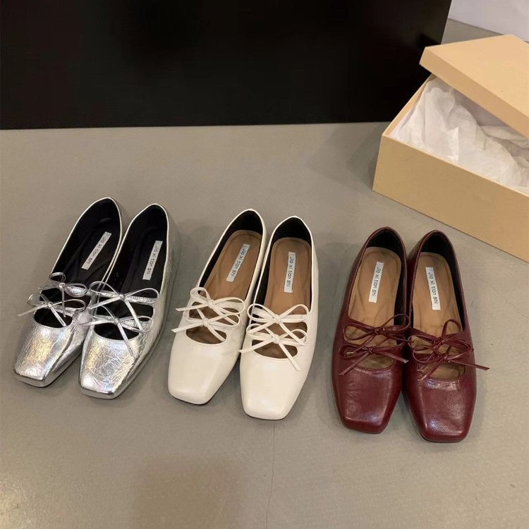 French Solid Color Square Toe Flat-Soled Mules PU Anti-Slip Fashion ...