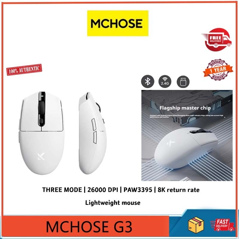 MCHOSE G3 wireless Gaming mouse , Bluetooth, 2.4G, wired, three modes, lightweight, PAW3395 ...