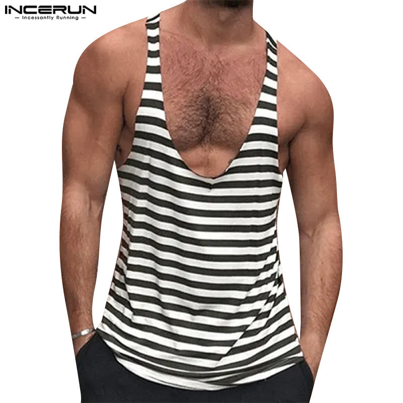 INCERUN Men Vintage Casual Simple Design Sleeveless Stripe Daily Tanks ...