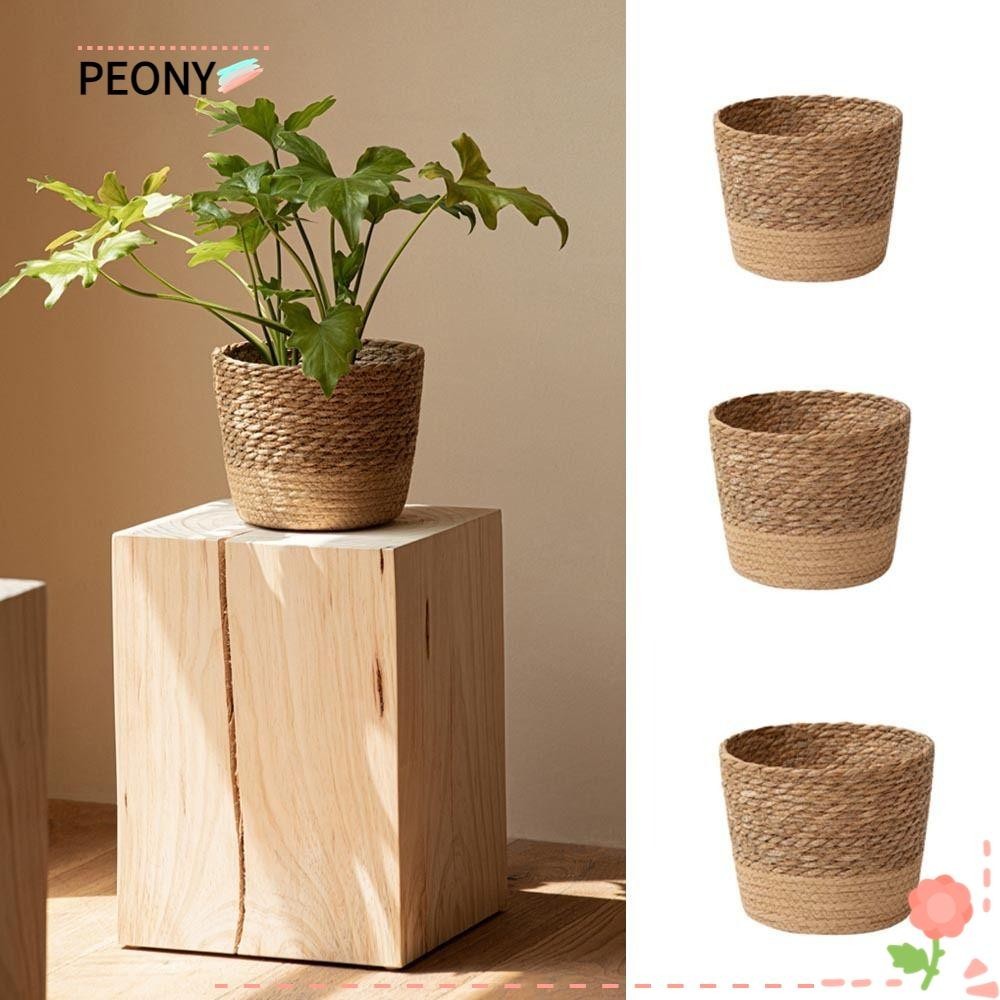 PEONY Flower Plant Pot, Straw Garden Weaving Pot, Woven Handmade Rattan ...