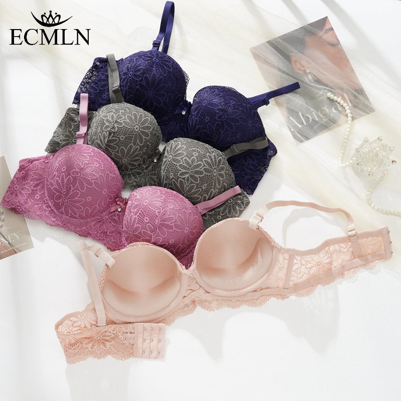 ECMLN Women's Sexy Half Cup Underwire Bra Flower Lace Push Up Plus Size Ultrathin Lace Bralette ...