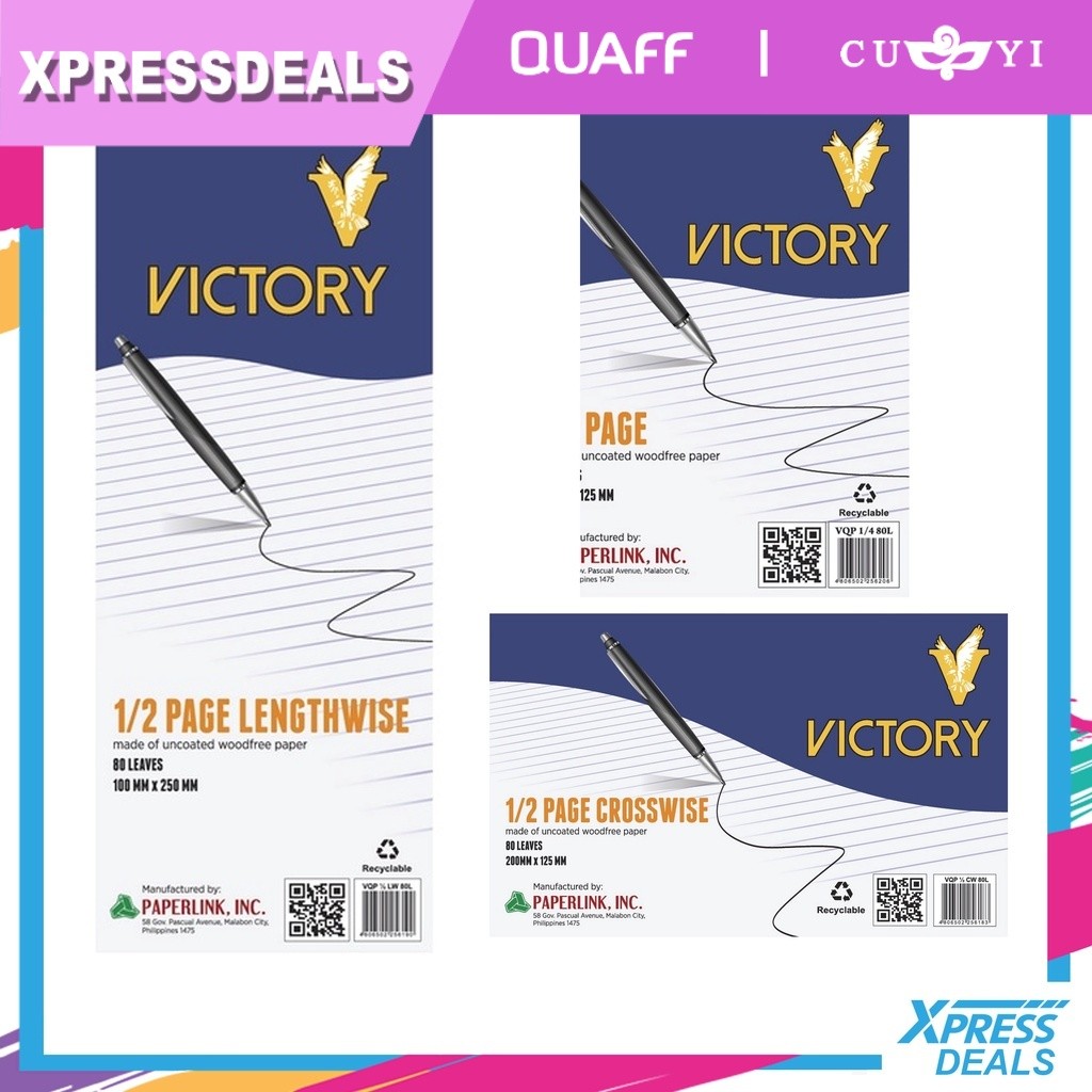 [1 PAD] VICTORY Quiz White Pad 1/4 | 1/2 Crosswise | Lengthwise ...