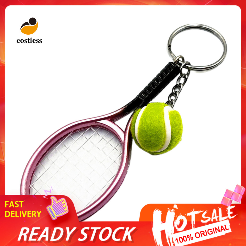 |COD| Simulation Mini Tennis Racket Ball Keychain Pendant Bag Key Ring ...