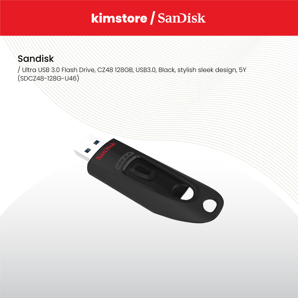 SanDisk Ultra USB 3.0 Flash Drive, CZ48 128GB, USB3.0, Black, stylish ...