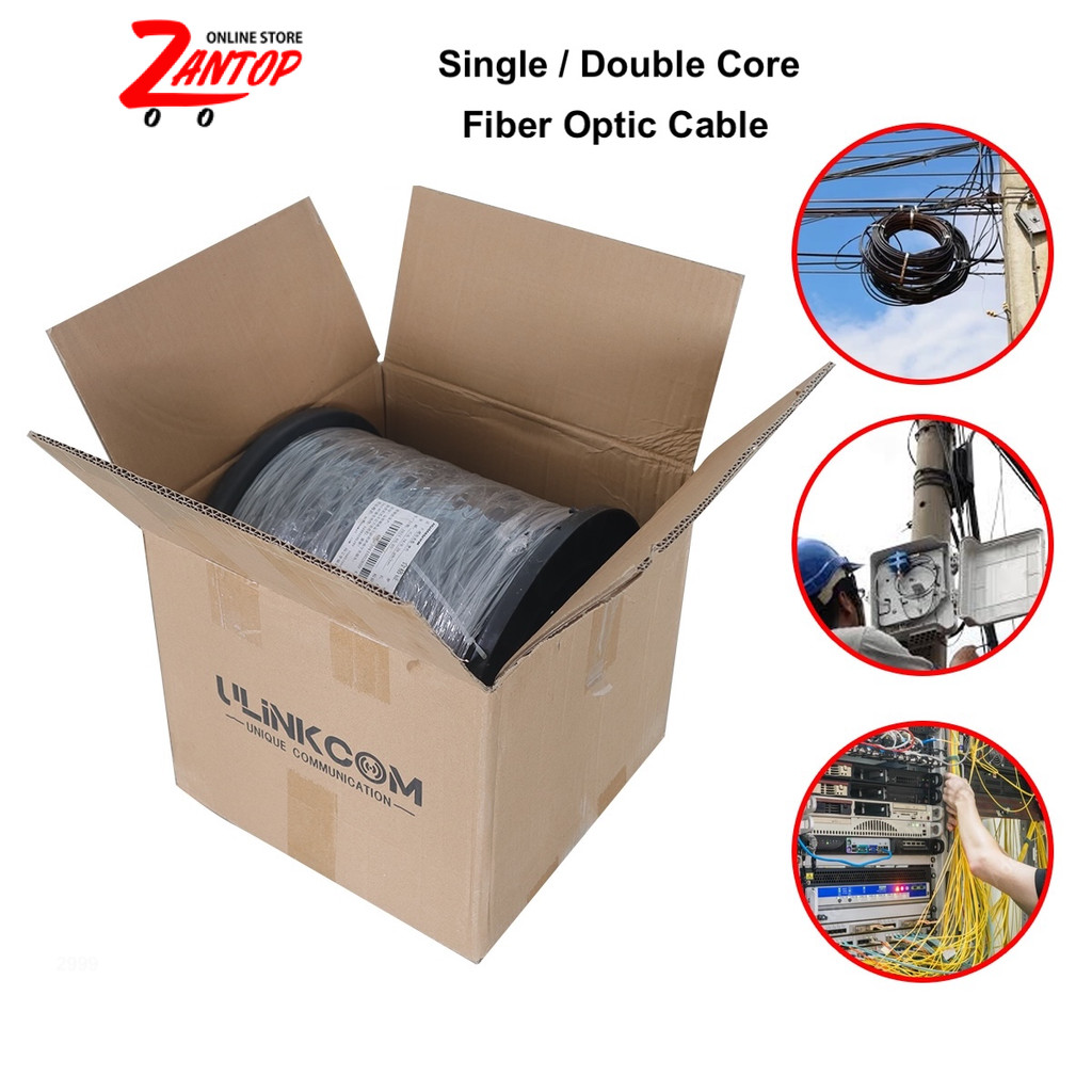 Pure Black Fiber Optic Cable Core 1 Core /2 Core 3 Steel 1km 1000m Wire ...