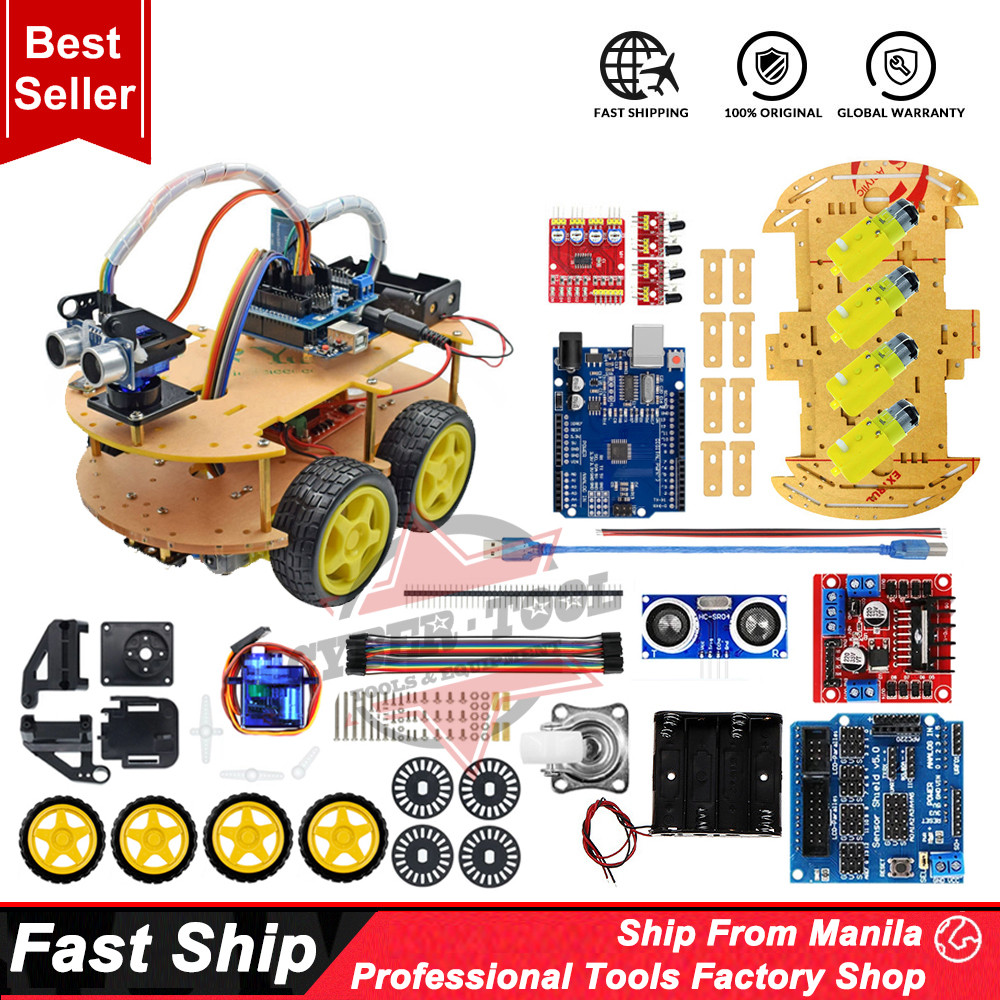 4WD Smart Robot Car Kit – Arduino-Compatible DIY Robotics Starter Set with Graphical Programming ...