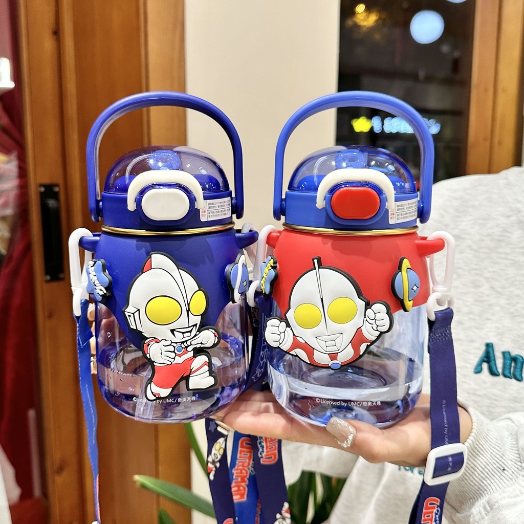 Ultraman Children's Water Bottle Large Capacity Cute Cartoon with Straw High Appearance Plastic ...