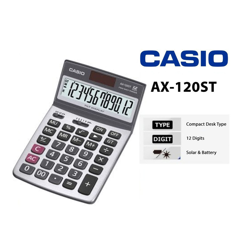 Casio AX-120ST Tilt Display Desktop Calculator, Metal Faceplate, Solar ...