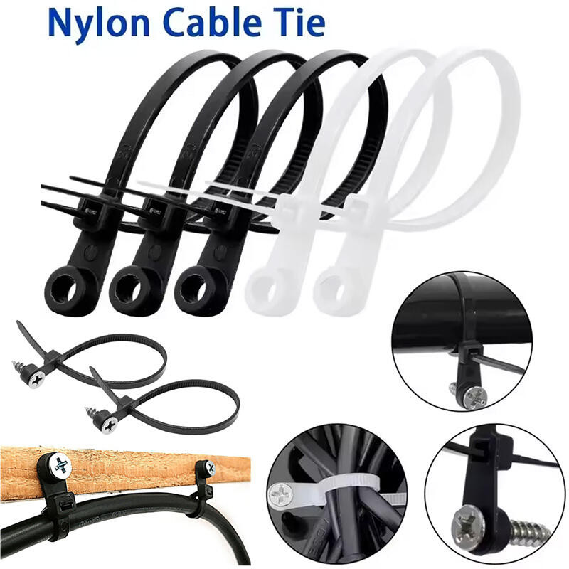 [READY STOCK] 100PCS Nylon Cable Ties with Screw Mounting Hole Self Locking Loop Wraps Bundle ...