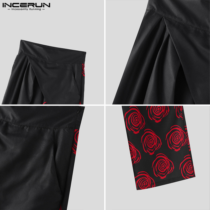 INCERUN Men Vintage Stylish High Waist Deconstruction Floral Print Wide ...