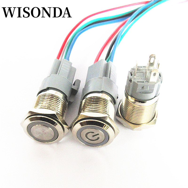 16mm Push Button Switch Led Ring Momentary Fixed Latch on off ...