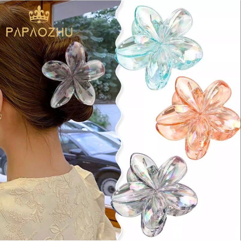PAPAOZHU Elegant Shiny Laser Plumeria Flower Hair Claw Clips for Women ...