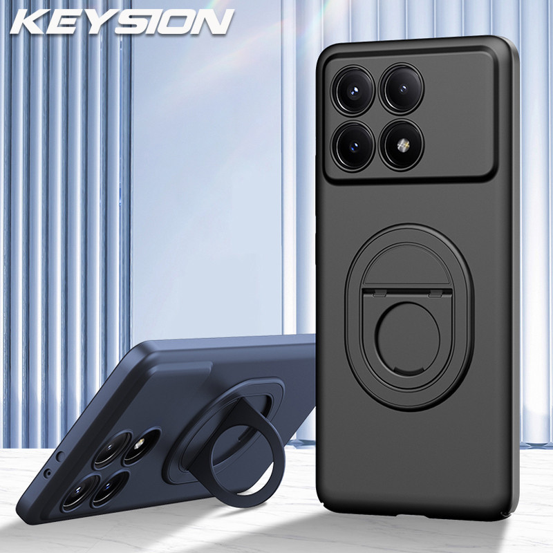 KEYSION Shockproof Case for Xiaomi POCO X6 Pro 5G Matte Hard Plastic Ring Stand Phone Back Cover ...