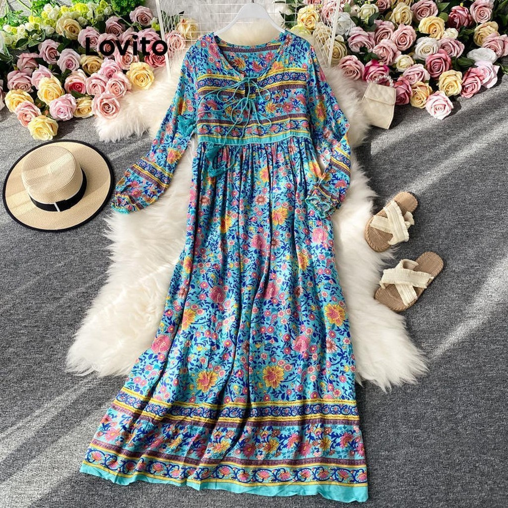 Lovito Women Boho Tribal Print Pattern Dress Lnl57199 Shopee Philippines