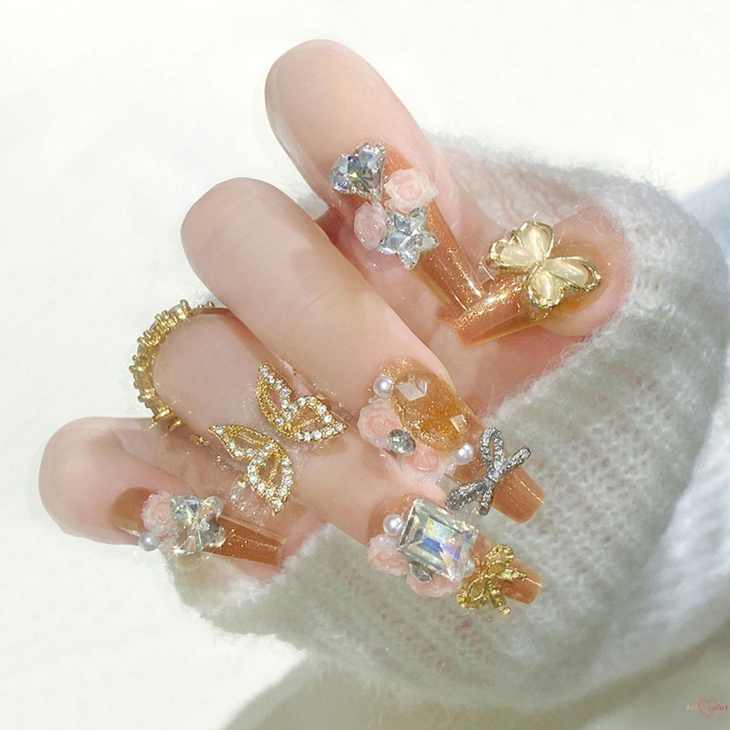 Heavy Duty Fake Nails with Butterfly Decor Ultra-flexible Long Lasting ...