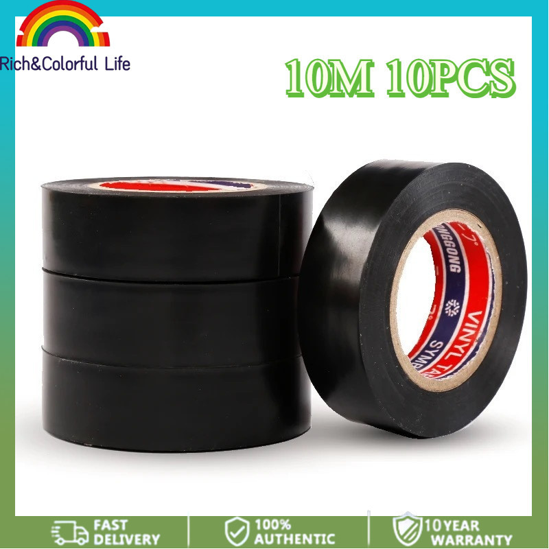 10pcs 10M Electrical Tape Black Tape Wire Strong Insulating Electrical ...