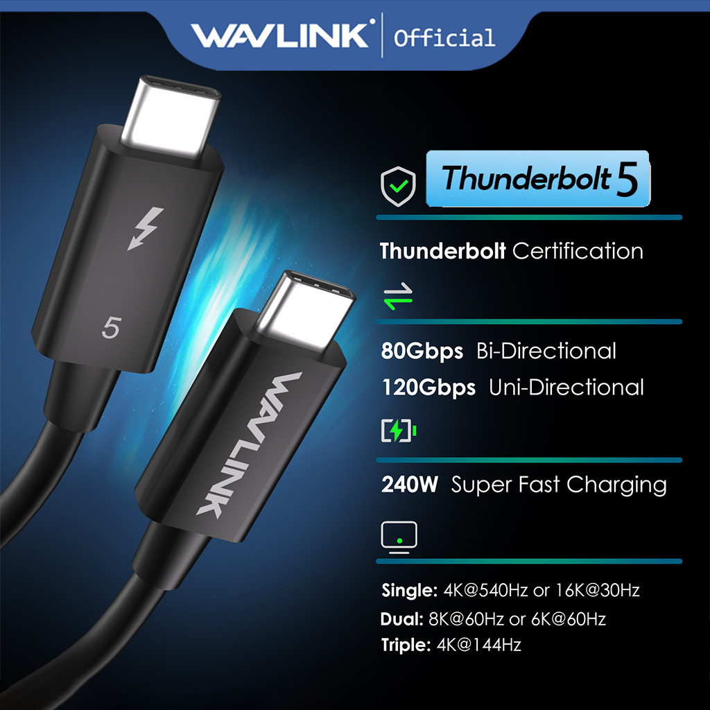WAVLINK Thunderbolt 5 Certification Cable 120Gbps Fast Data 240W Power Delivery USB-C Cable 8K ...
