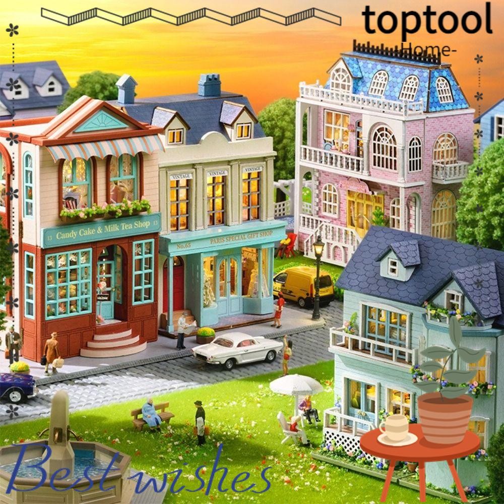 TOPTOOL Doll House Kit, Wooden Cozy Villa Architecture Kit, Surprised ...