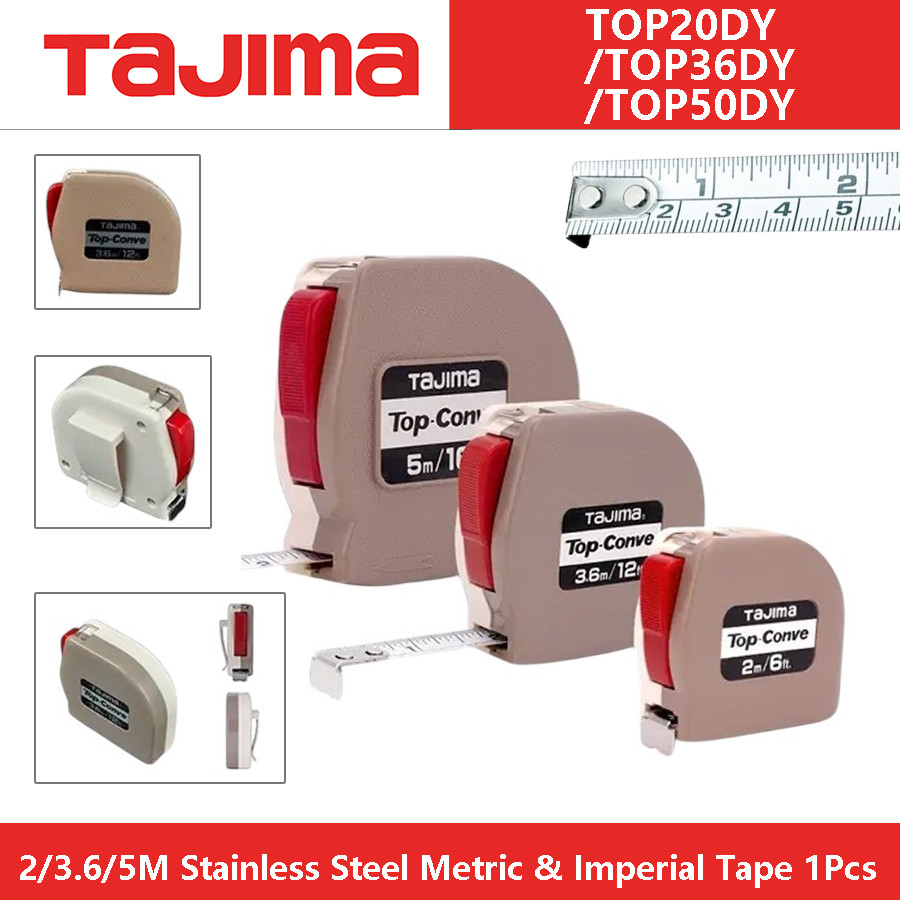 TAJIMA Stainless Steel Metric & Imperial Tape 1Pcs with Clip Automatic ...