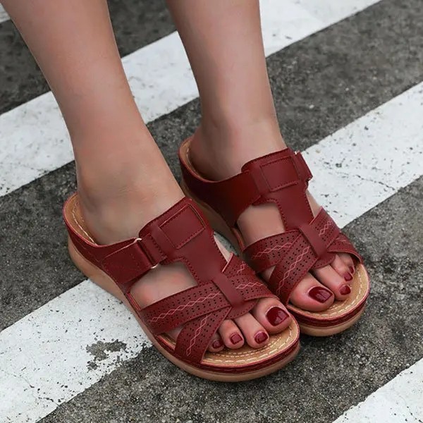 HA7 Women Open Toe Hook Loop Sandal Casual Comfy Walking Wedge Sandals ...