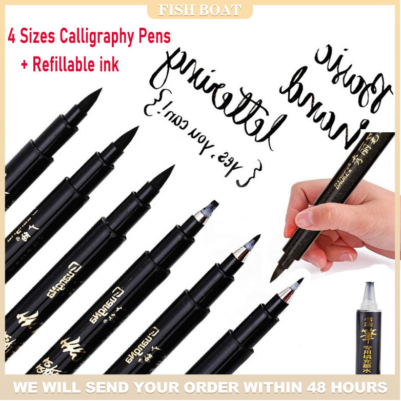 Tombow Fudenosuke 4 Size Calligraphy Pen Hand Lettering Pens Brush ...