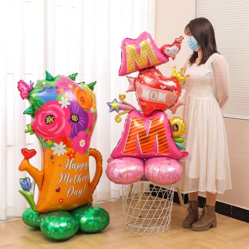 Mother's Day Heart Flower Balloon LOVE MOM Balloons Base Mother's Day ...