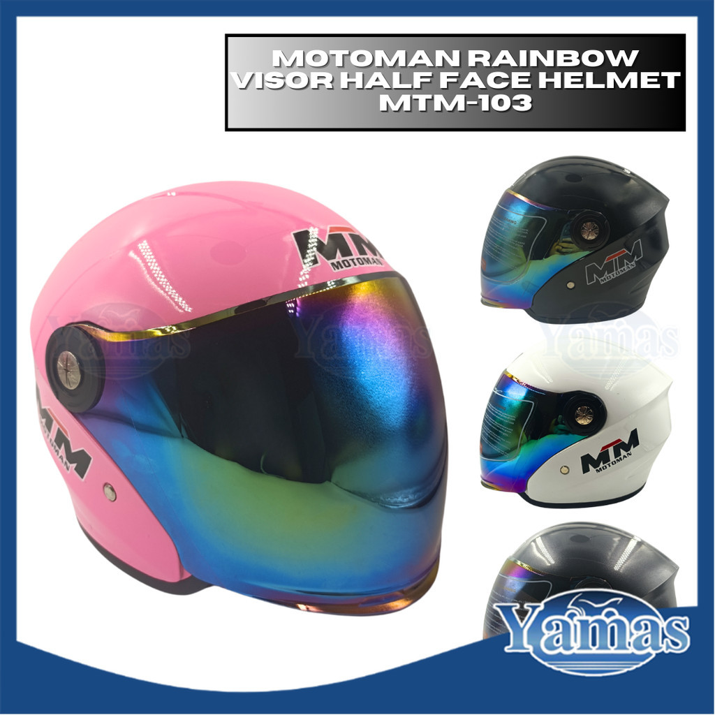 MOTOMAN HALF FACE RAINBOW VISOR HELMET MTM-103 MOTORCYCLE PROTECTIVE ...