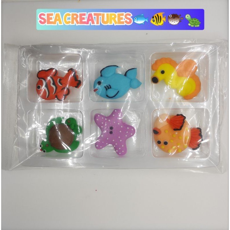 SEA CREATURES Royal Icing 2D Set edible cupcake cake topper sugar ...