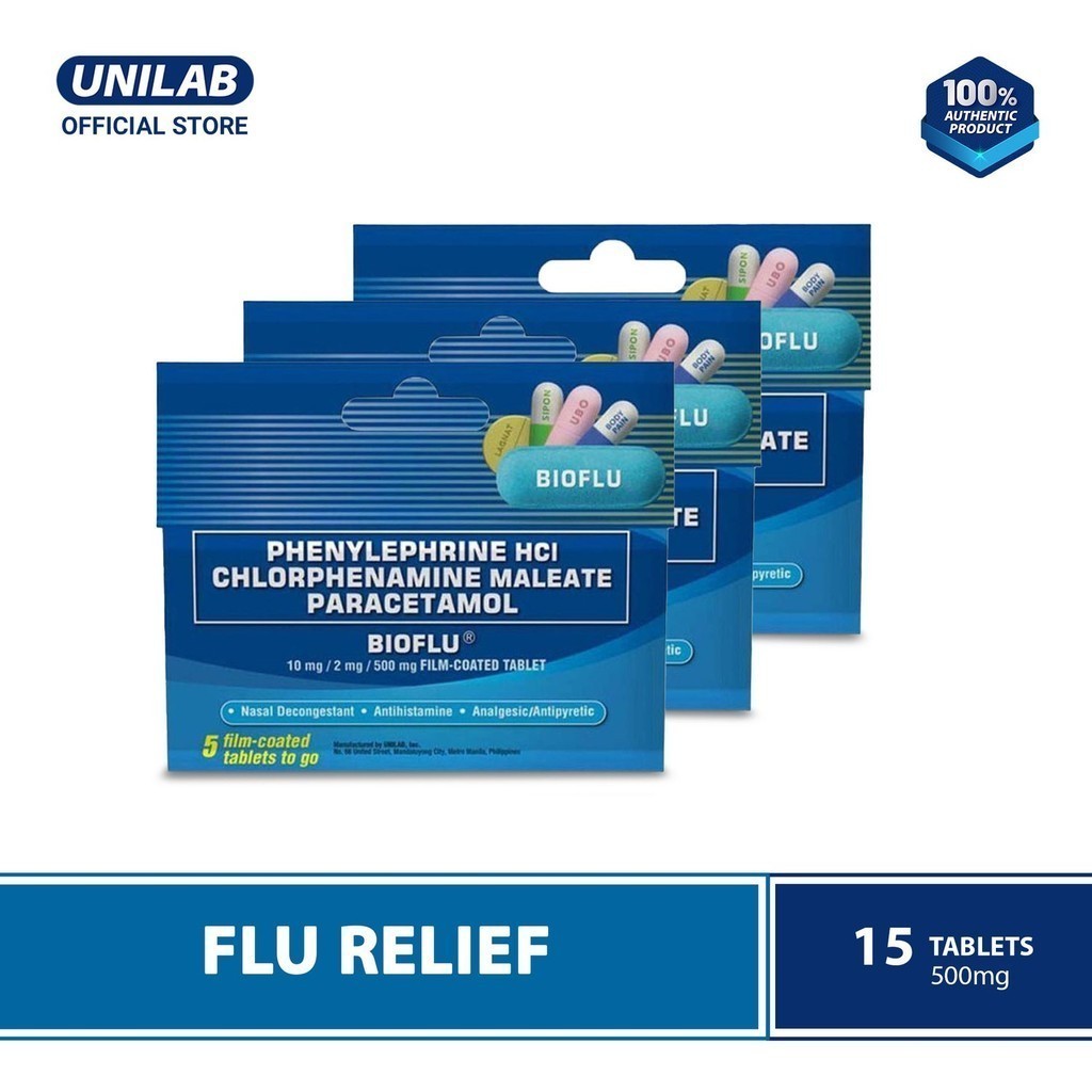 Unilab Bioflu 15 Tablets - Relief of Flu and other symptoms like Fever, Headache, Cough and ...