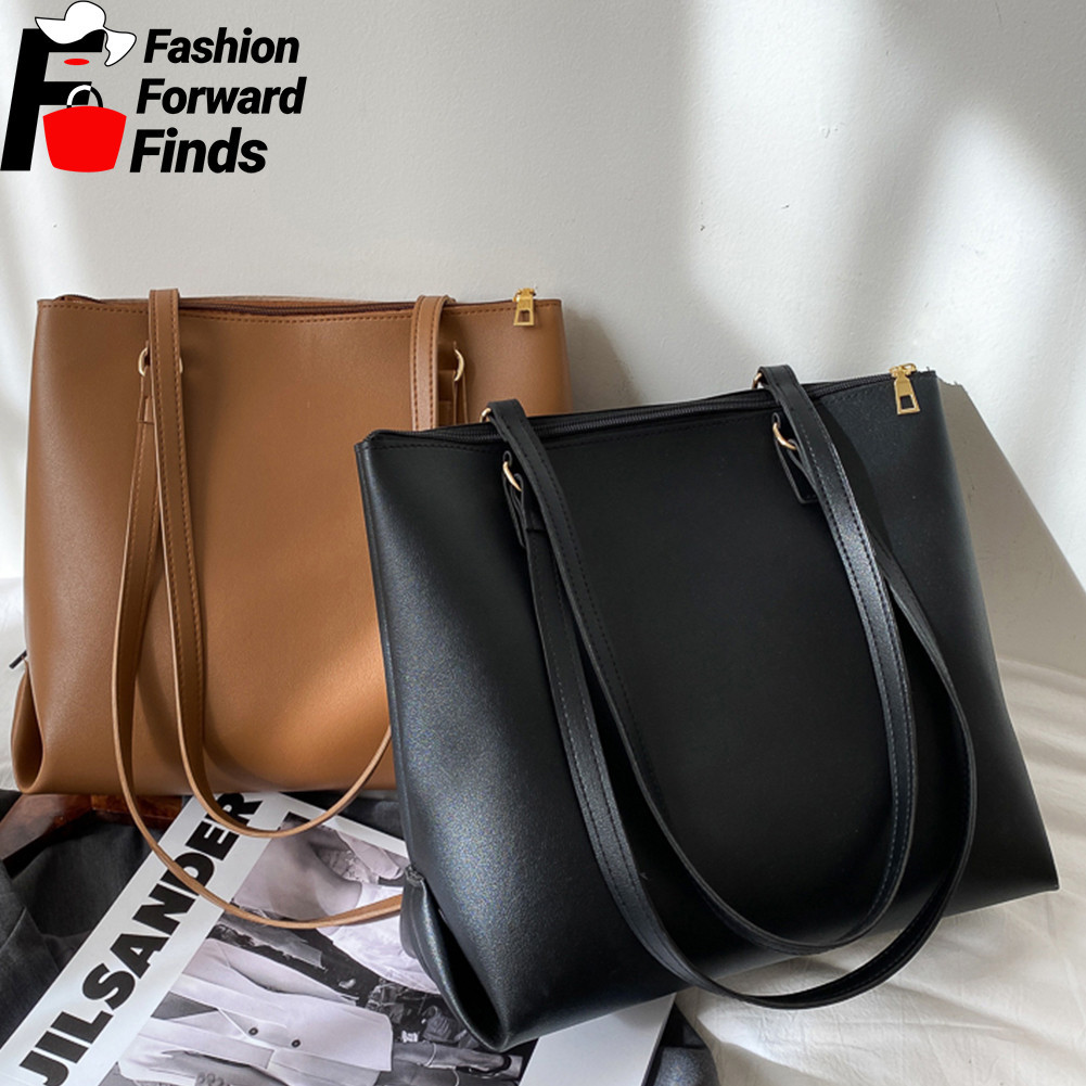 Leather Large Woman Shopping Tote Bag With Zipper Shoulder Bags For ...